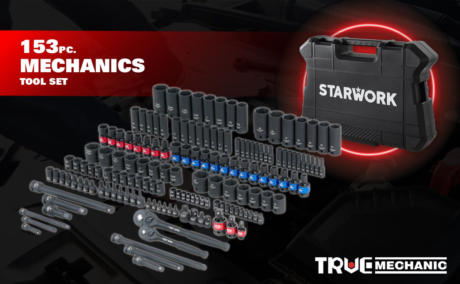 STARWORK TRUE MECHANICS 153-piece Impact Tool Set, SAE and Metric Impa