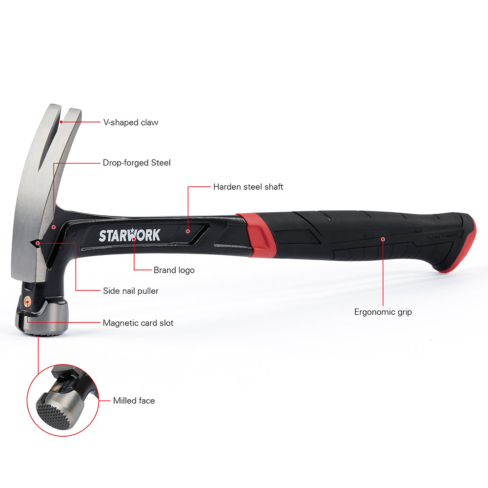 STARWORK TRUE MECHANIC™ 22oz Hammer with Comfort Grip, Nailing Hammer